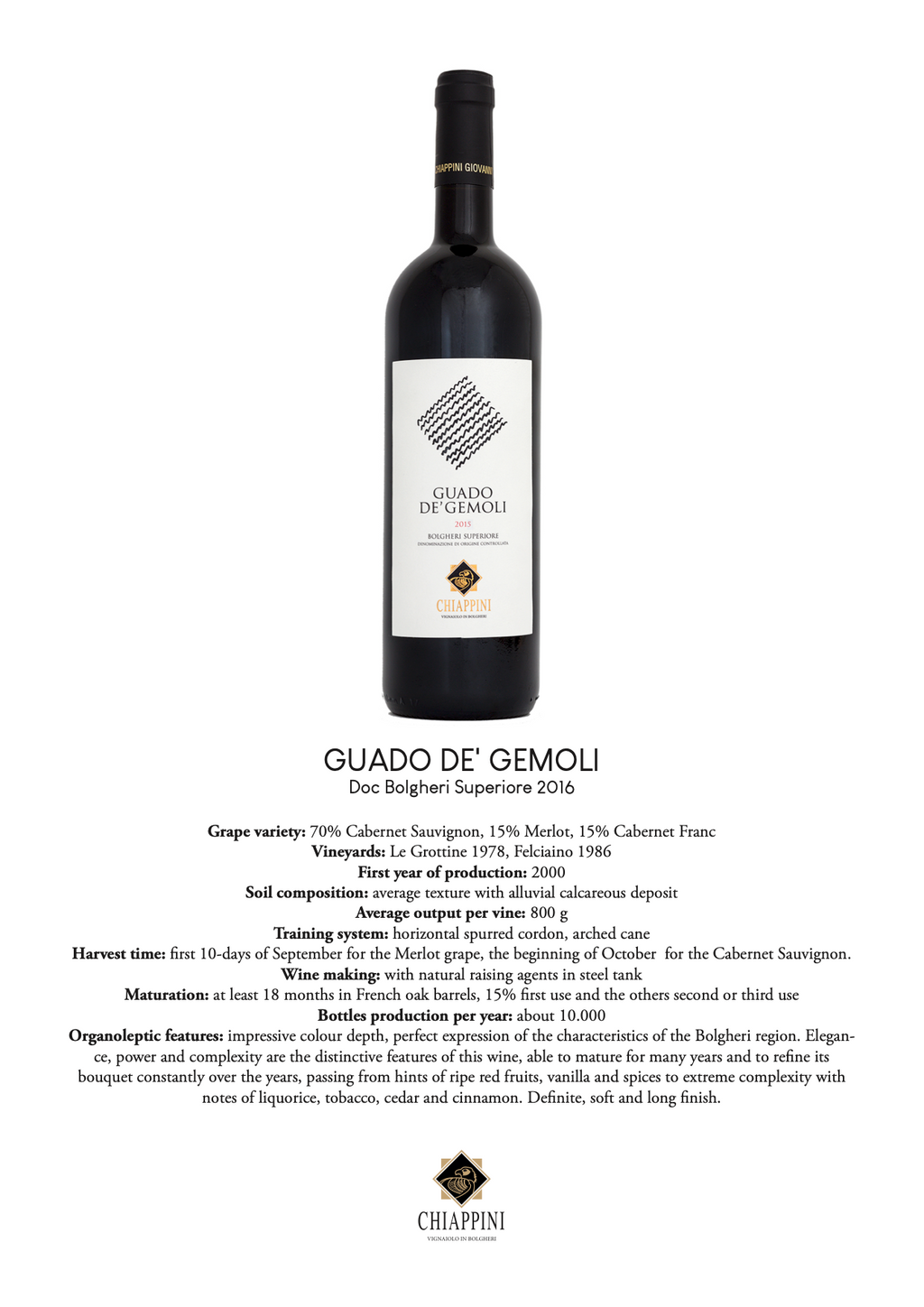 GUADO DE GEMOLI Bolgheri Superiore DOC 2009 [Chiappini] 75cl | Once ...